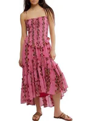 Free People Smocked Bodice Tiered Sundress - Hot Pink Combo