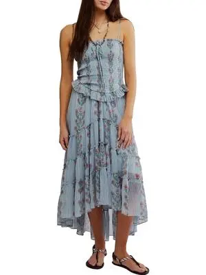 Free People Smocked Bodice Tiered Sundress - Soft Blue Combo