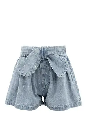 LOLA + THE BOYS Denim Sparkle Bow Shorts - Blue
