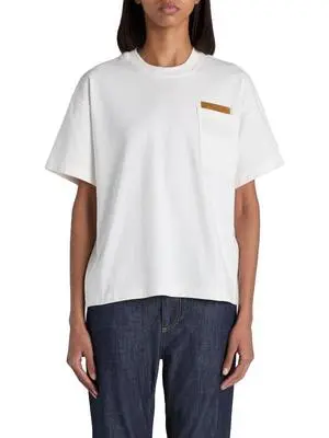 Bottega Veneta Pima Cotton T-shirt With Intrecciato Suede Patch - 9071 Chalk