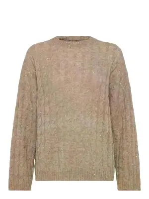 Brunello Cucinelli Cable-knit Jumper With Sequin Embellishment - Neutrals