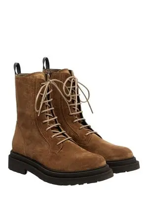 Brunello Cucinelli Suede Combat Boots - Brown