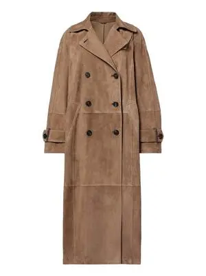 BRUNELLO CUCINELLI Double-Breasted Paneled Suede Coat