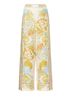 Versace Underwater Barocco Silk Palazzo Pants - Gold