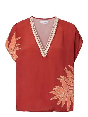 Velvet By Graham & Spencer Naomi Embroidered Printed Top - Orange