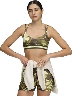 PUMA Floral Ribbon Moisture Wicking, Low Impact Sports Bra Dark Olive