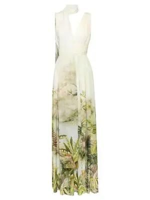Elie Saab Printed Chiffon Dress - Green