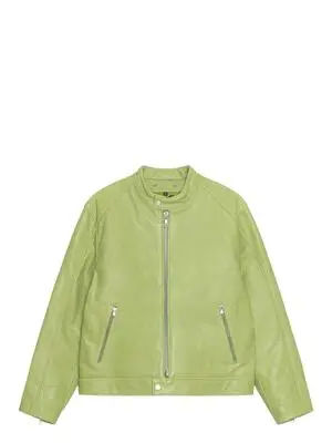 StÜssy Cafe Racer Leather Jacket - Green
