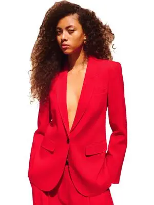 ME+EM Sharp Shoulder Straight Blazer - Lipstick Red