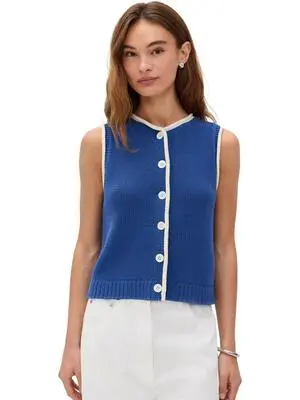 ALEX MILL Knitted Vest With Contrast Trim - Cosmic Blue/ivory