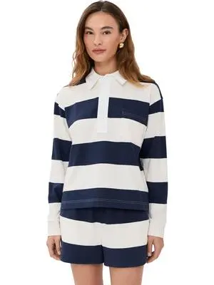 LE BOP Striped Jersey Polo Shirt - Navy/ivory