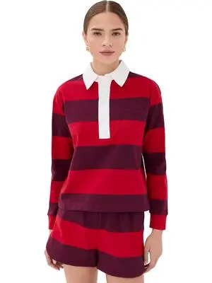 LE BOP Striped Jersey Polo Shirt - Red/burgundy