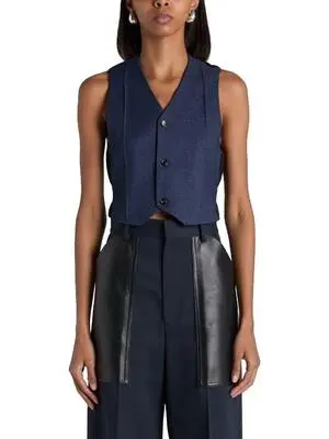 Bottega Veneta Denim Effect Mélange Wool Drill Vest - 4023 Dark Indigo