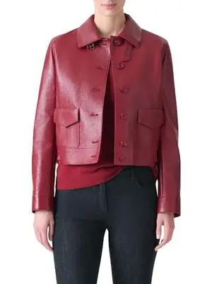 Akris Lacquered Leather Crop Jacket - Ruby Red