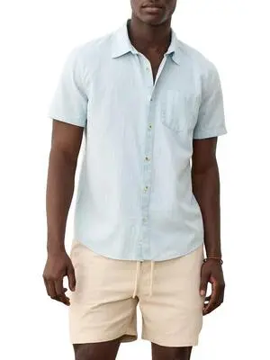 Marine Layer Better-than-linen Short Sleeve Hemp Blend Button-up Shirt - Blue/ White Stripe