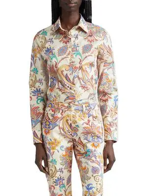Etro Floral Paisley Stretch Poplin Button-up Shirt - Stampa F.do Bianco