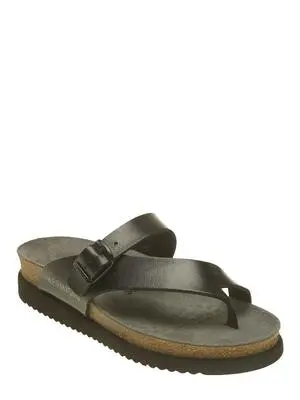 Mephisto Toe Loop Sandal - Black Waxy Leather