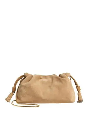 Veronica Beard Small Stash Suede Drawstring Clutch Latte
