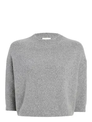Khaite Sabina Cashmere Elbow-Sleeve Sweater Fog