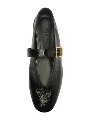 Schutz Courtney Leather Buckle Flats - Black