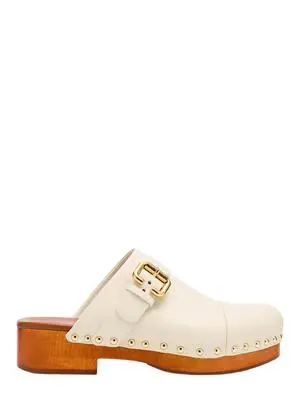 Chloé Jeannette Calf Leather Buckle Clogs Eggshell Clear