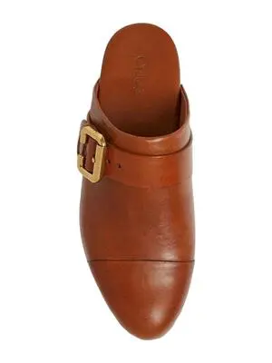 Chloé Jeannette Calf Leather Buckle Clogs - Ginger Brown