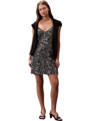 Calvin Klein Printed Satin Mini Slip Dress - Black / White