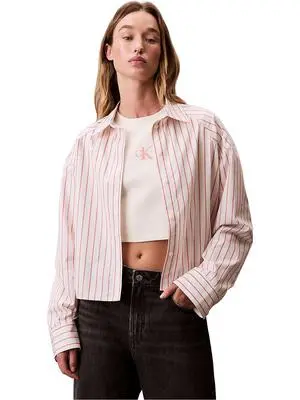 Calvin Klein Calvin Klein Jeans Stripe Cropped Boxy Button-Down Shirt Chalk