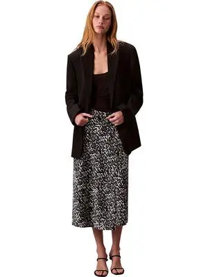 Calvin Klein Printed Satin Midi Skirt - Black / Chalk