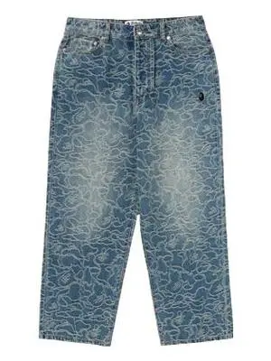 A BATHING APE Line Camo Jacquard Denim Pants - Light Indigo