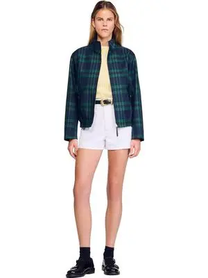 Sandro Checked Cropped Jacket - Green / Blue