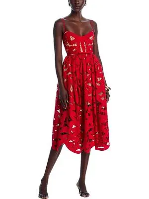SELF-PORTRAIT Bow Embroidered Midi Dress - Red