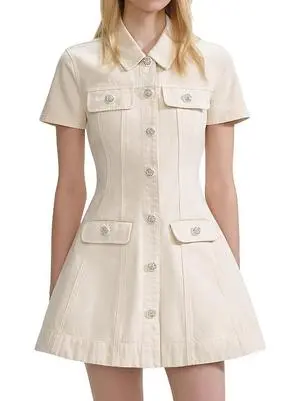 SELF-PORTRAIT Collared Denim Mini Dress - Cream