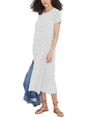 Hatch Collection Maternity Nursing T-shirt Midi Dress - Black/ White Stripe