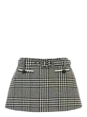 SELF-PORTRAIT Houndstooth Bouclé Wool Skort - Black