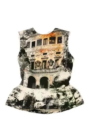 ISABEL SANCHIS Landscape Print Peplum Top - Yellow