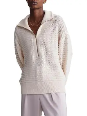 Varley Tara Pointelle Half Zip Sweater - Whitecap Grey