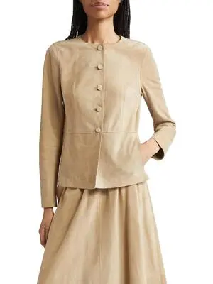 Lafayette 148 New York Peplum Suede Jacket - Clay
