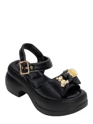 PROLOGUE SHOES Merida Buckle Platform Sandal Black Faux Leather