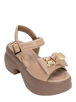PROLOGUE SHOES Merida Buckle Platform Sandal Dark Beige Faux Leather