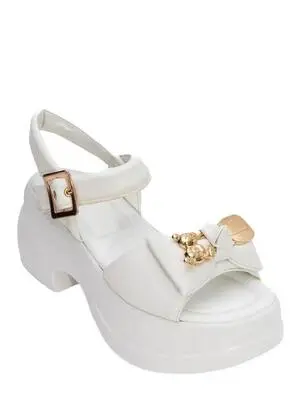 PROLOGUE SHOES Merida Buckle Platform Sandal - White Faux Leather