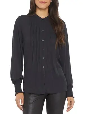 NYDJ Pleated Peasant Blouse - Black