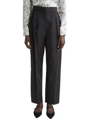 Max Mara Sesamo Pinstripe Wool Straight Leg Pants - Black/ White