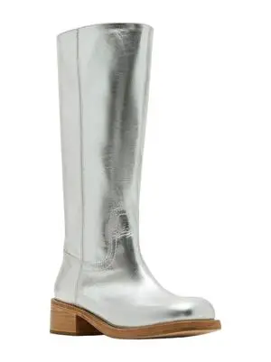 Steve Madden Riggs Knee High Boot Silver Leather