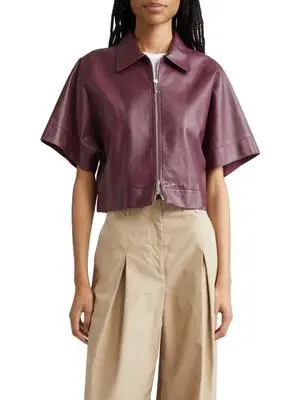 Lafayette 148 New York Napa Leather Crop Jacket - Violet Ash