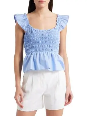 FAITHFULL THE BRAND Eudora Gingham Smocked Peplum Top