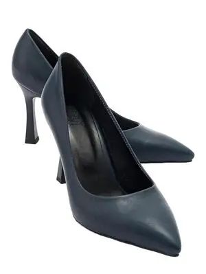 PROLOGUE SHOES Pointed Toe Stiletto Pumps - Navy Faux Leather