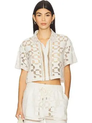 Simkhai Makaia Cropped Button Down Shirt - White Multi