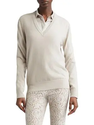 Michael Kors V-neck Cashmere Sweater - Oyster