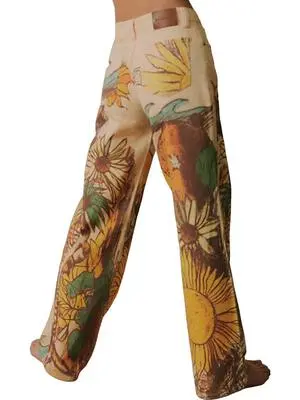 Free People We The Free Tinsley Printed Straight Leg Jeans - Beach Scene
